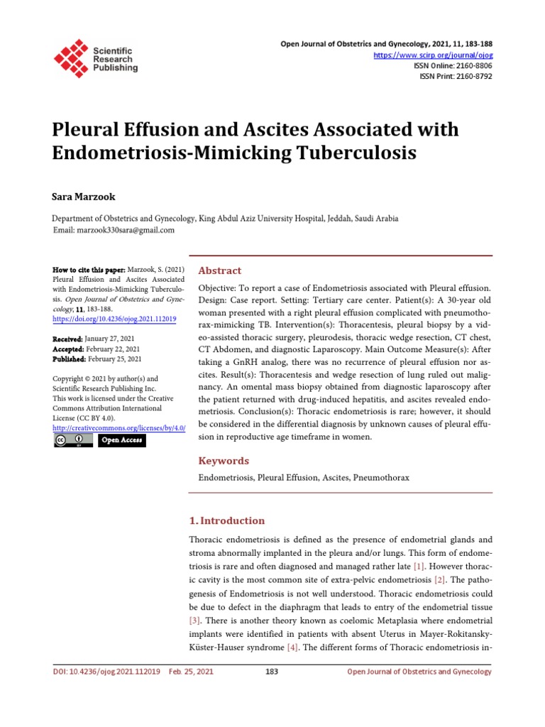 Pleural Effusion and Ascites Associated With Endometriosis-Mimicking ...