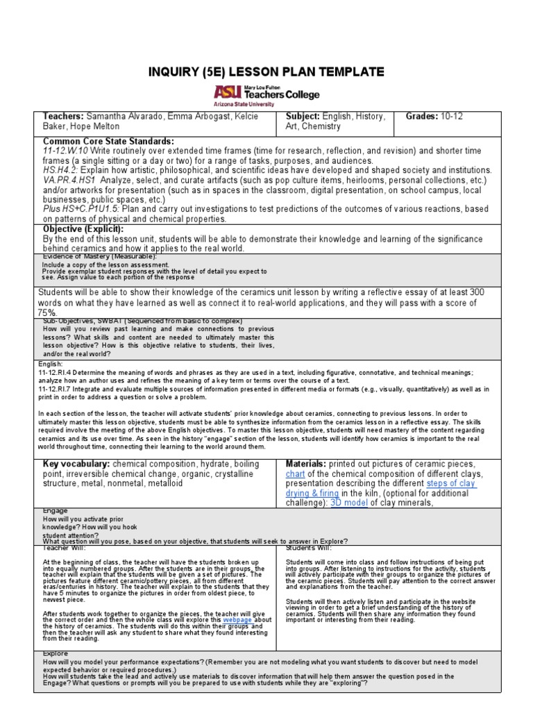 Interdisciplinary Inquiry Based Lesson Plan | PDF | Chemical Compounds ...