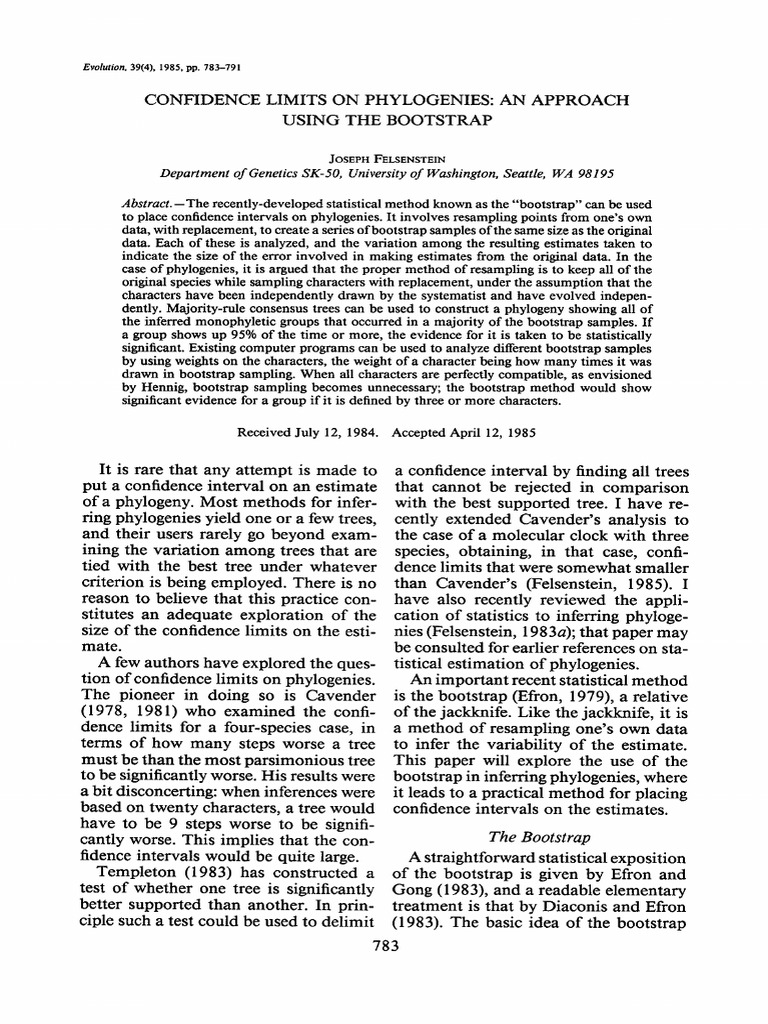 Felsenstein (1985) | PDF | Bootstrapping (Statistics) | Resampling ...