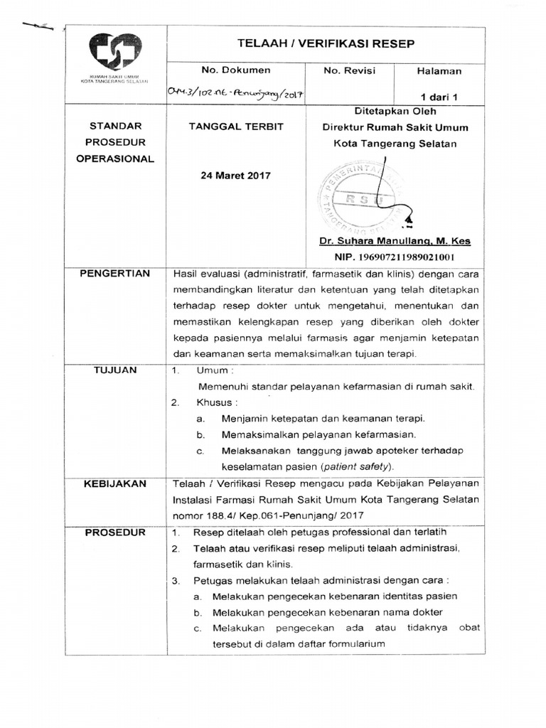 Telaah Atau Verifikasi Resep | PDF