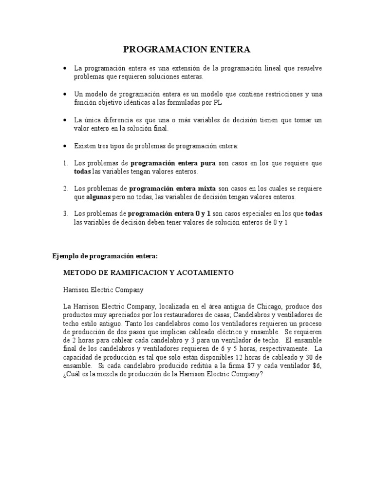 Introducción a la Programación Entera | PDF | Programación lineal ...