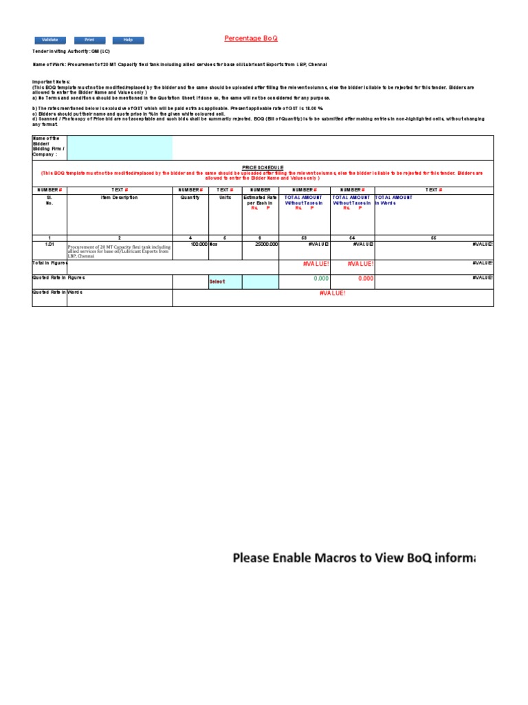Percentage Boq: Validate Print Help | PDF | Value Added Tax | Payments