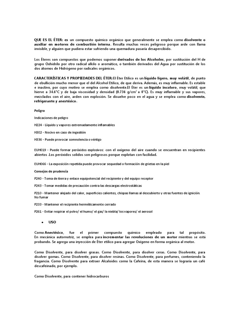 Que Es El Éter | PDF | Solvente | Éter