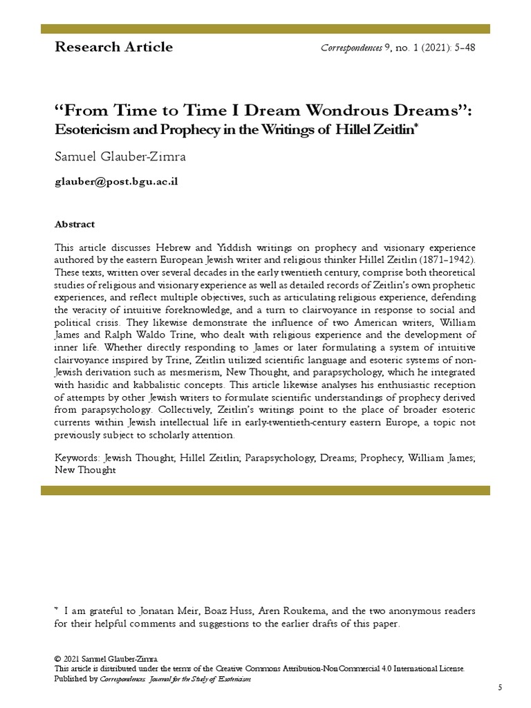 Esotericism and Prophecy in The Writings of Hillel Zeitlin | PDF | Parapsychology | Western ...