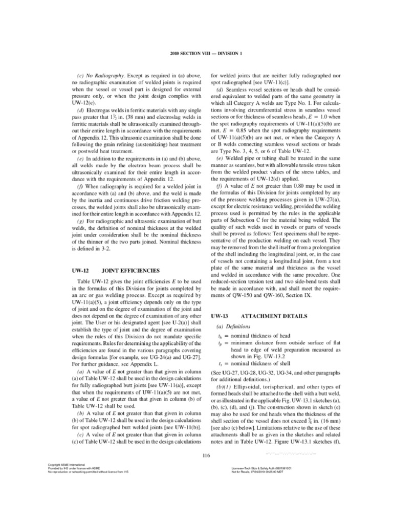 Anexo ASME BPVC Sec VIII UW12 Eficiencia de Junta | PDF