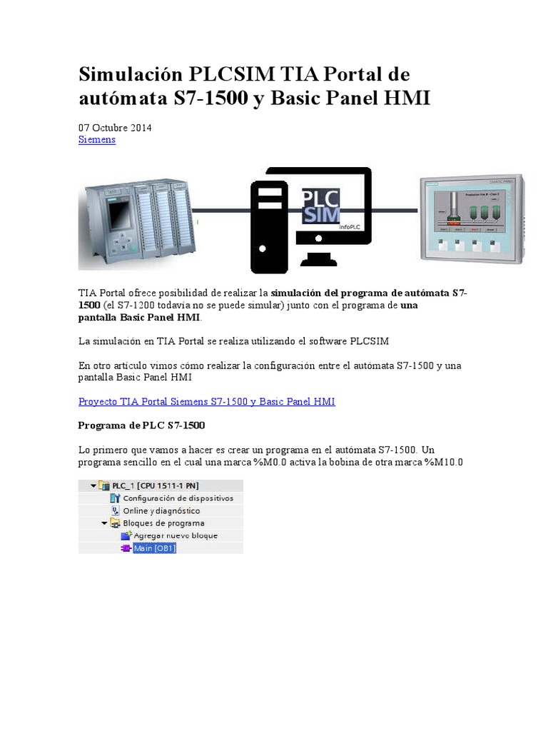 Simulación PLCSIM TIA Portal de Autómata S7 | PDF | Controlador lógico programable | Informática