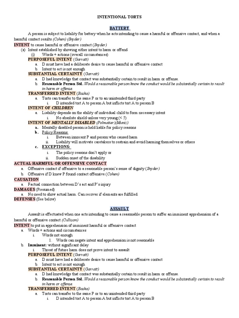 Overview of Intentional Torts | PDF | Intentional Infliction Of ...