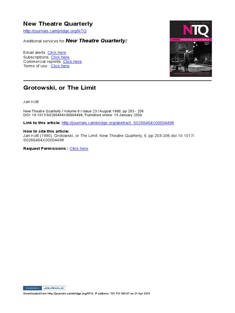 Grotowski, or The Limit - Jan Kott | PDF | Poetry | General Fiction