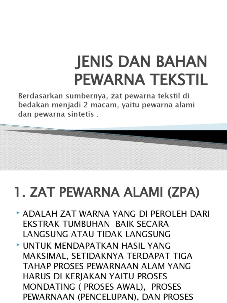 Jenis Dan Bahan Pewarna Tekstil | PDF