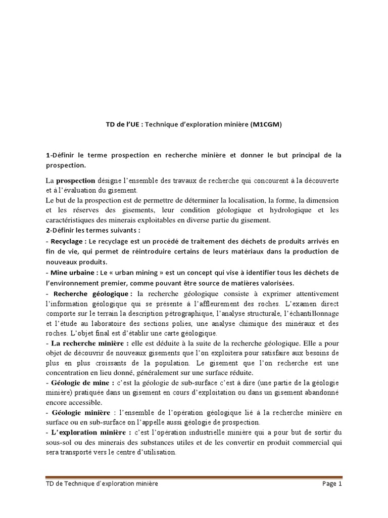 Techniques de Prospection Minérale | PDF | Géologie | Exploitation minière
