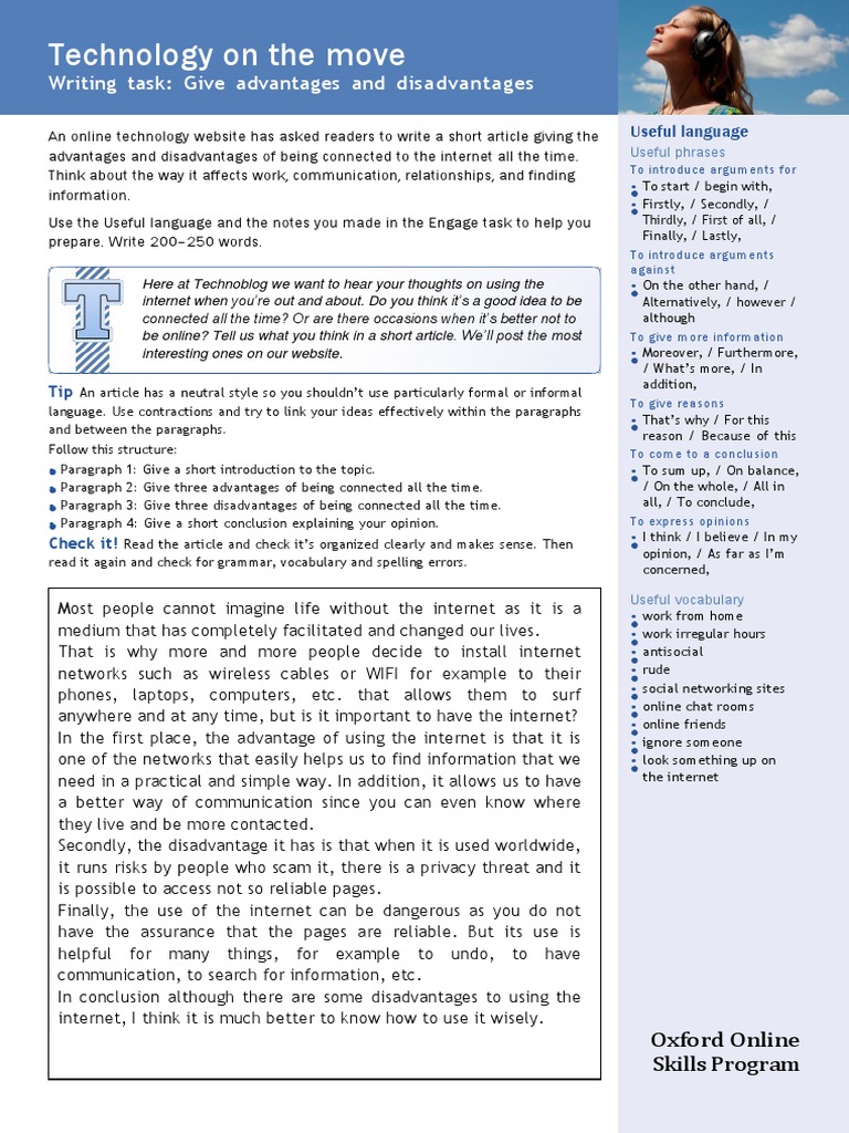 Technology On The Move: Writing Task: Give Advantages and Disadvantages ...