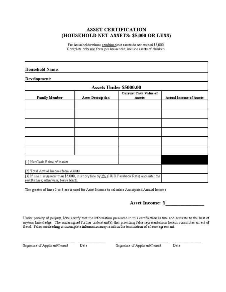 11 - Asset Certification - Under $5000 | PDF