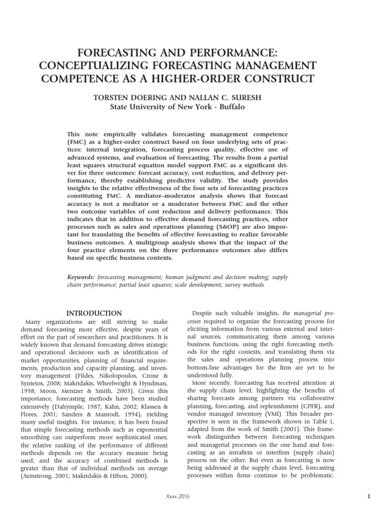 Forecasting and Performance Conceptualizing Forecasting Management Competence As Higher Order ...