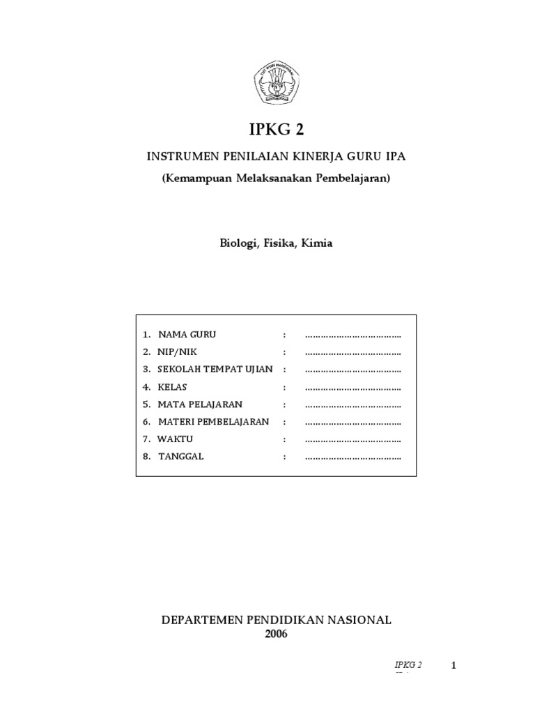 Adoc - Pub - Ipkg 2 Instrumen Penilaian Kinerja Guru Ipa Kemamp | PDF | Karier & Perkembangan
