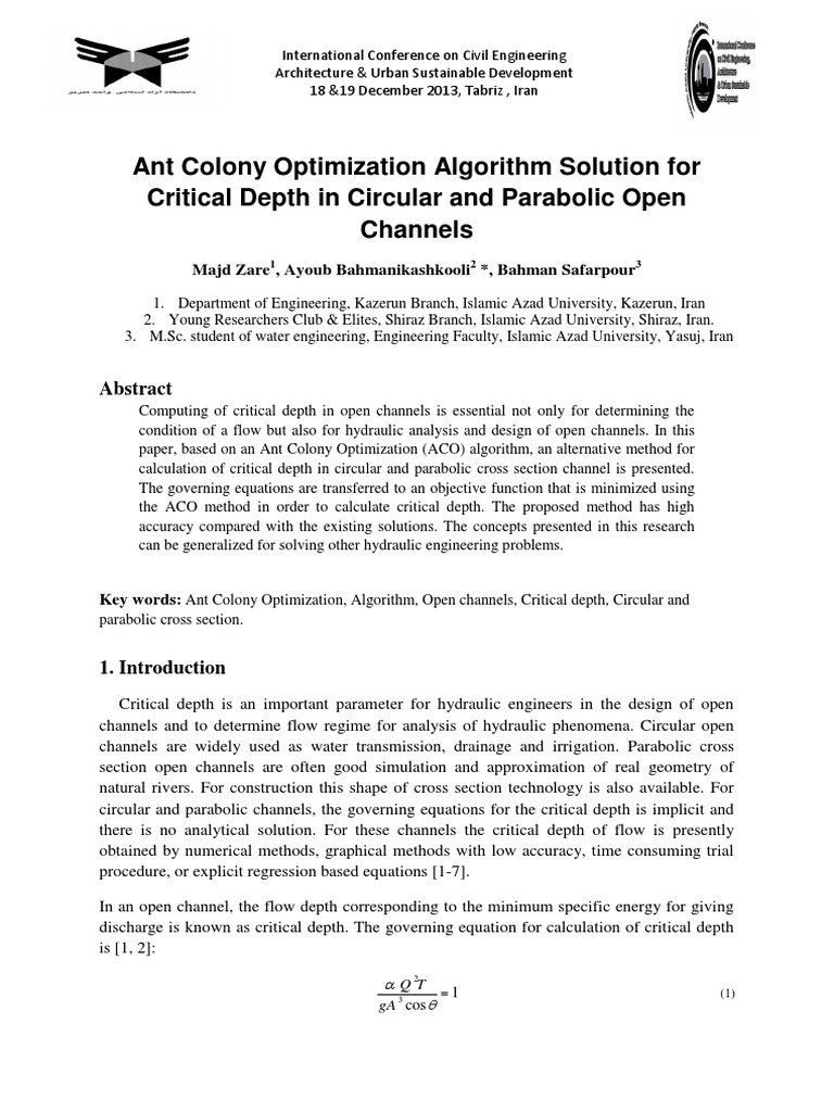 Ant Colony Optimization Algorithm Solution For Critical Depth in ...
