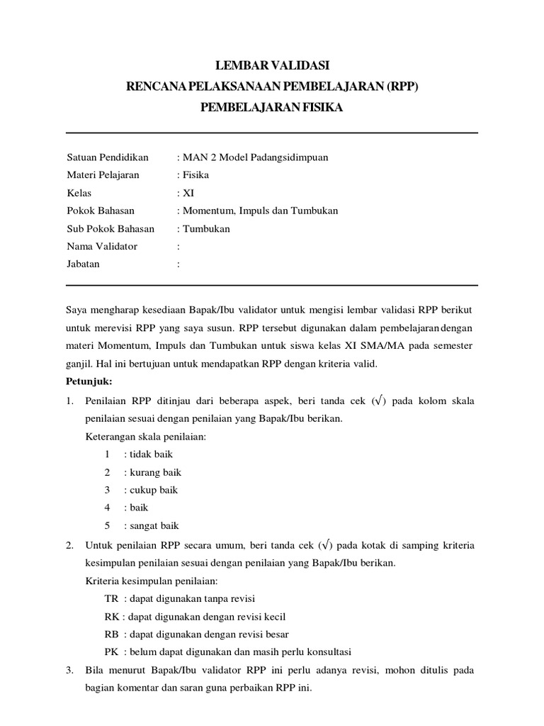 Lembar Validasi RPP | PDF