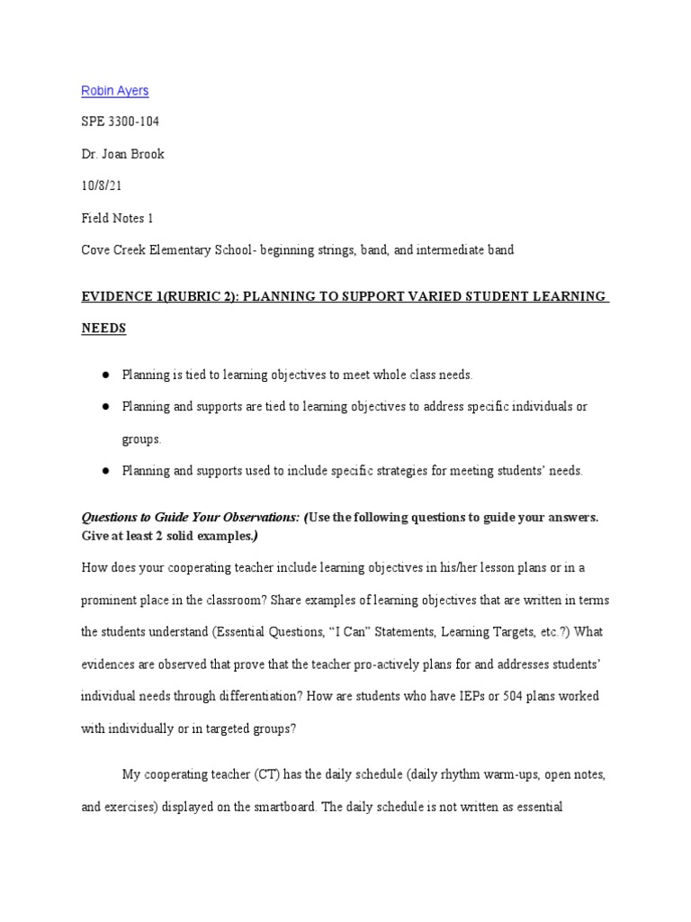 Field Notes Paper 1 | PDF | Teachers | Classroom
