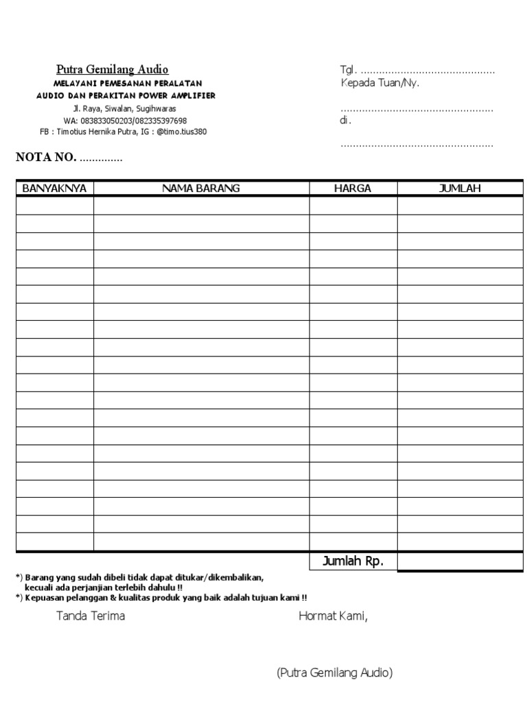 Contoh Nota Toko Elektronik | PDF