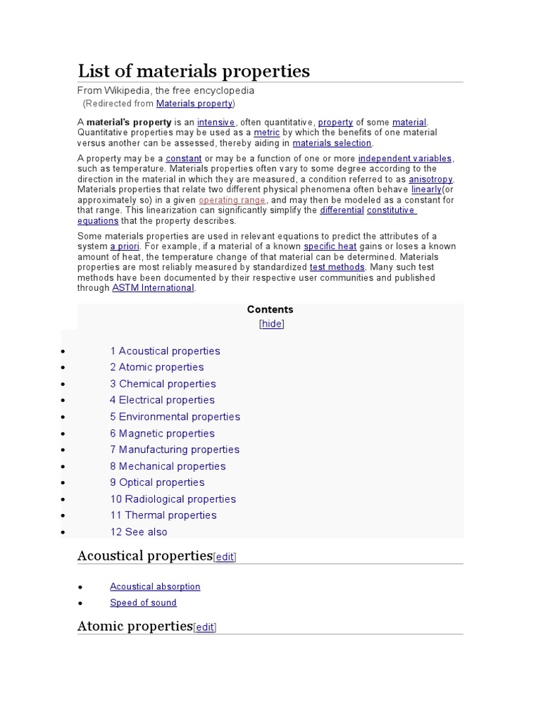 List of Materials Properties | PDF | Strength Of Materials ...