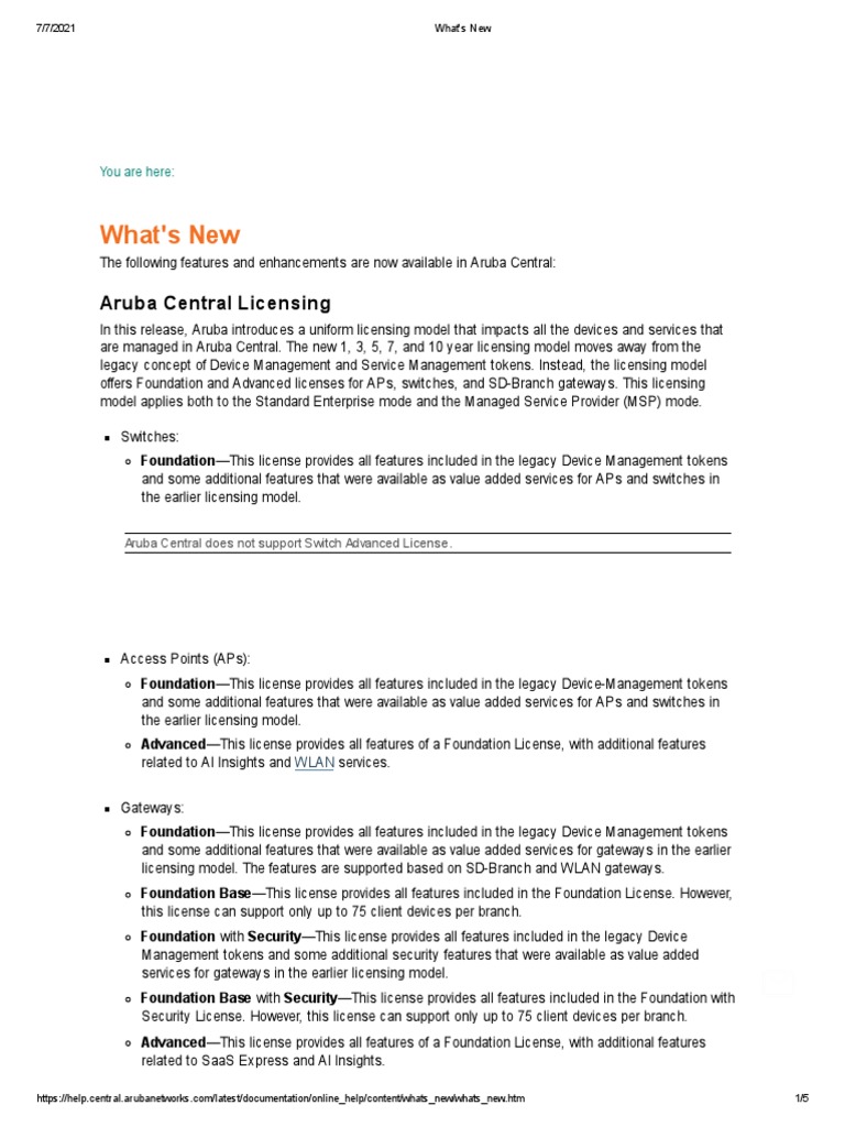 What's New Aruba Central Licensing | PDF | Wireless Lan | Computer ...