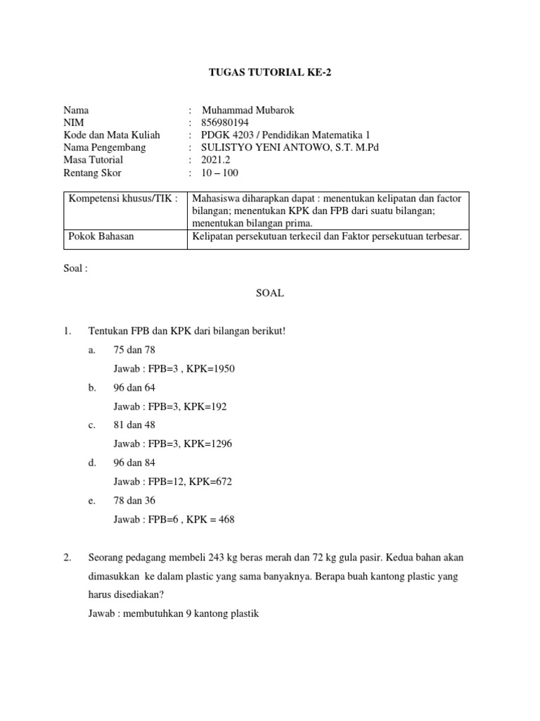 Matematika Tugas 2 | PDF