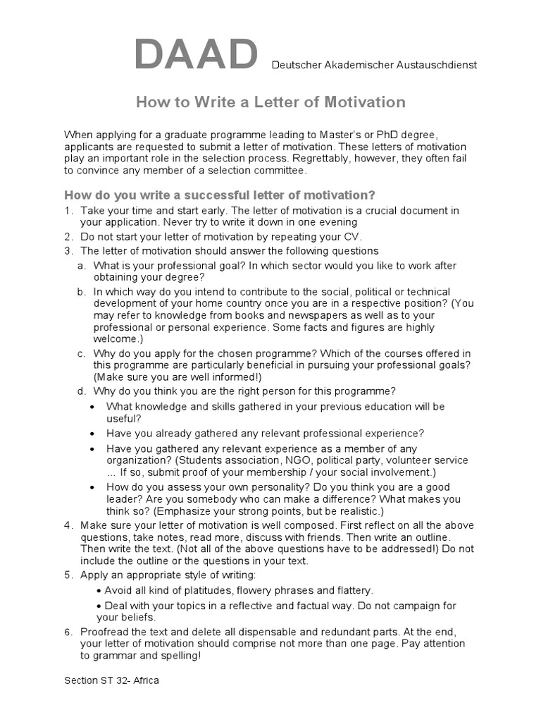 Advice For Motivation Letter | PDF | Motivation | Motivational