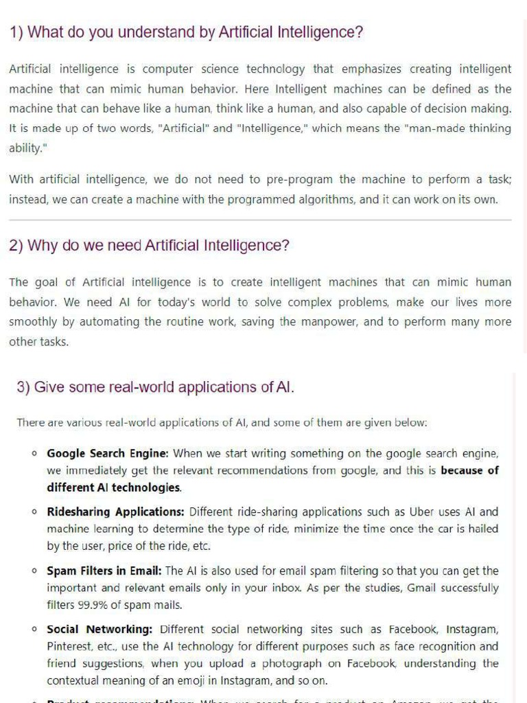 Important Notes AI Class X | PDF