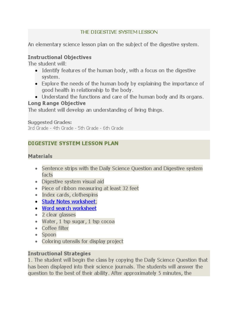 The Digestive System Lesson | PDF | Human Digestive System | Digestion