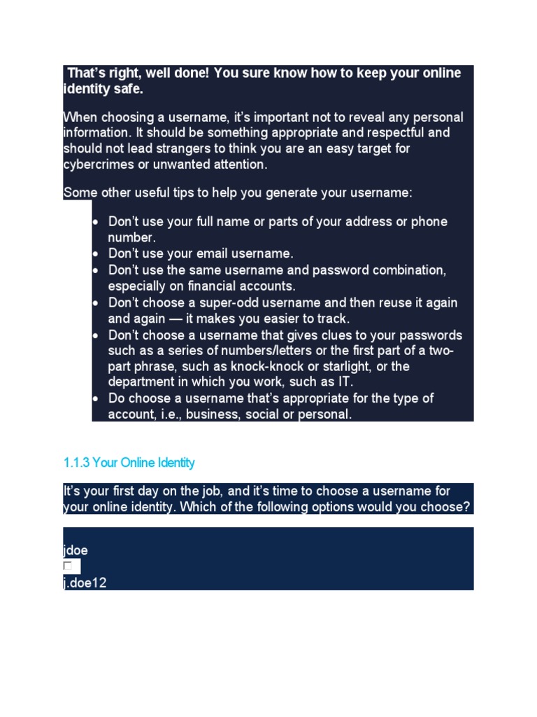 That's Right, Well Done! You Sure Know How To Keep Your Online Identity ...