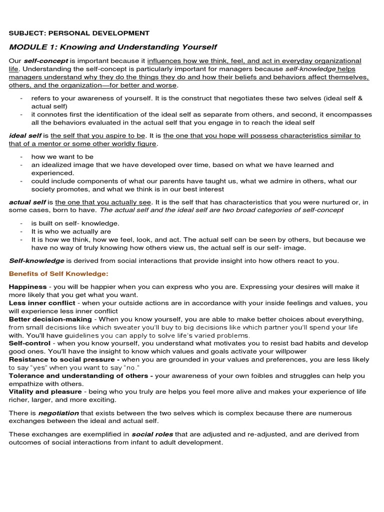 MODULE 1: Knowing and Understanding Yourself: Benefits of Self ...