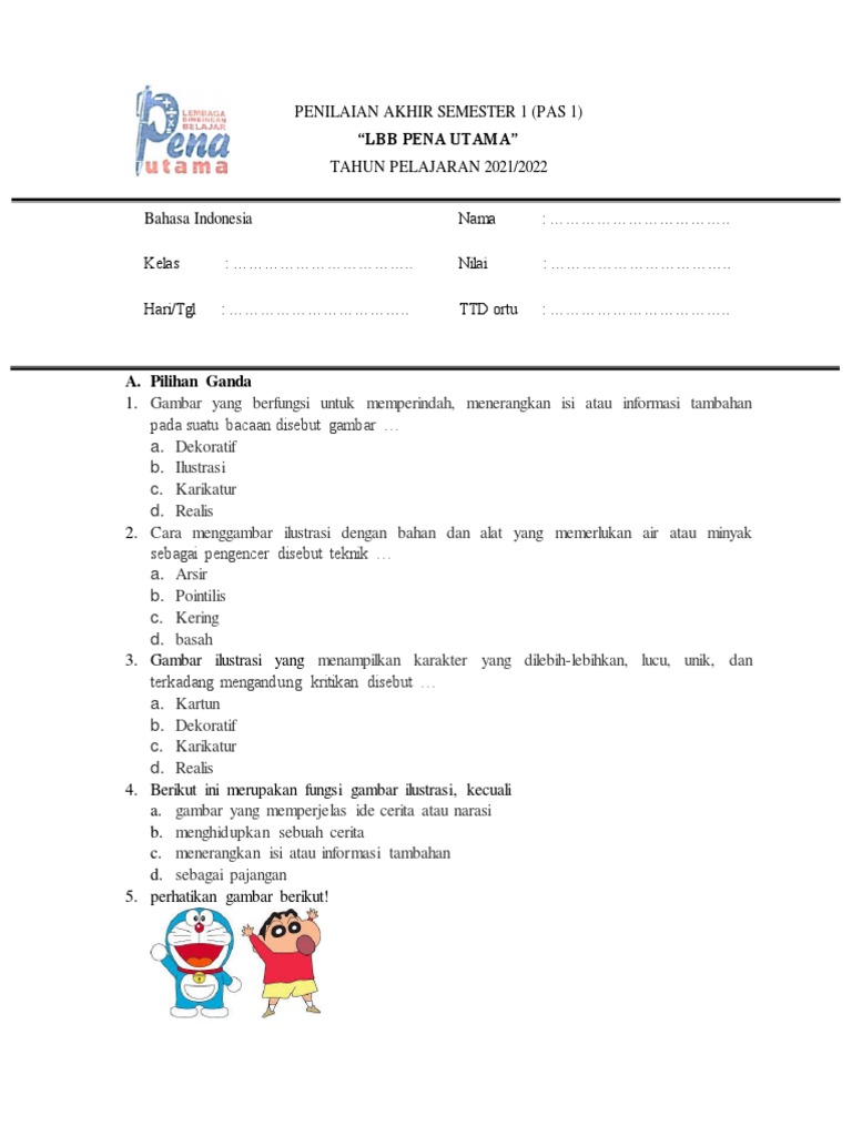 Soal PAS 1 LBB Pena Utama 2021/2022 | PDF