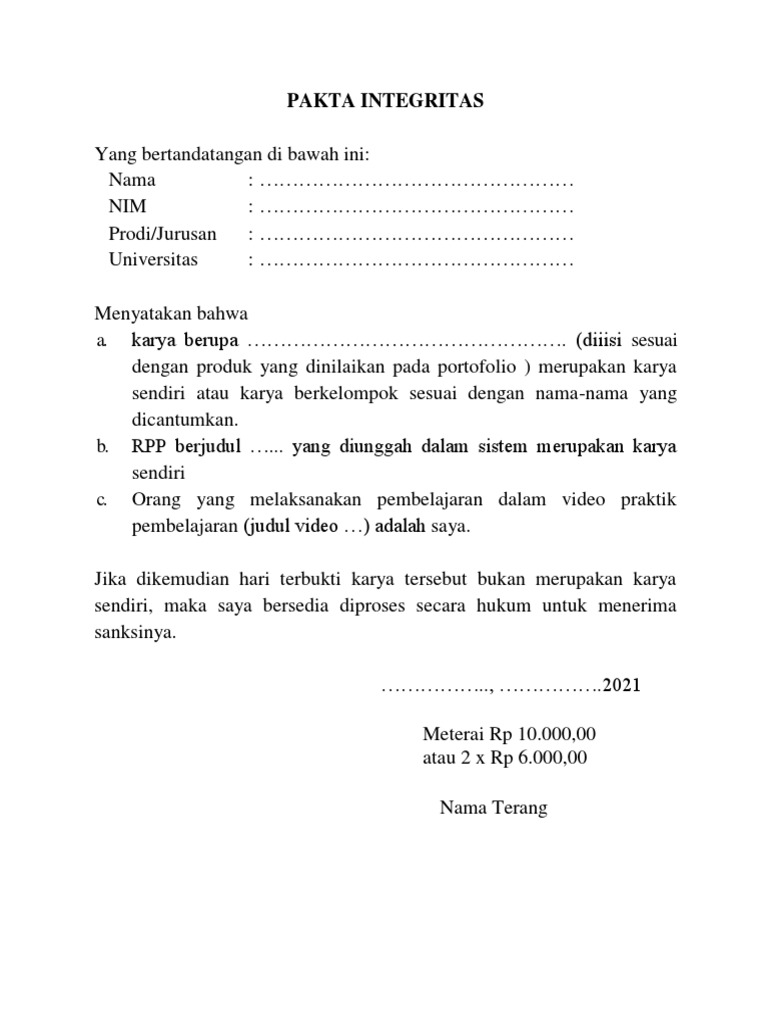 Contoh Pakta Integritas Ukin | PDF | Seni