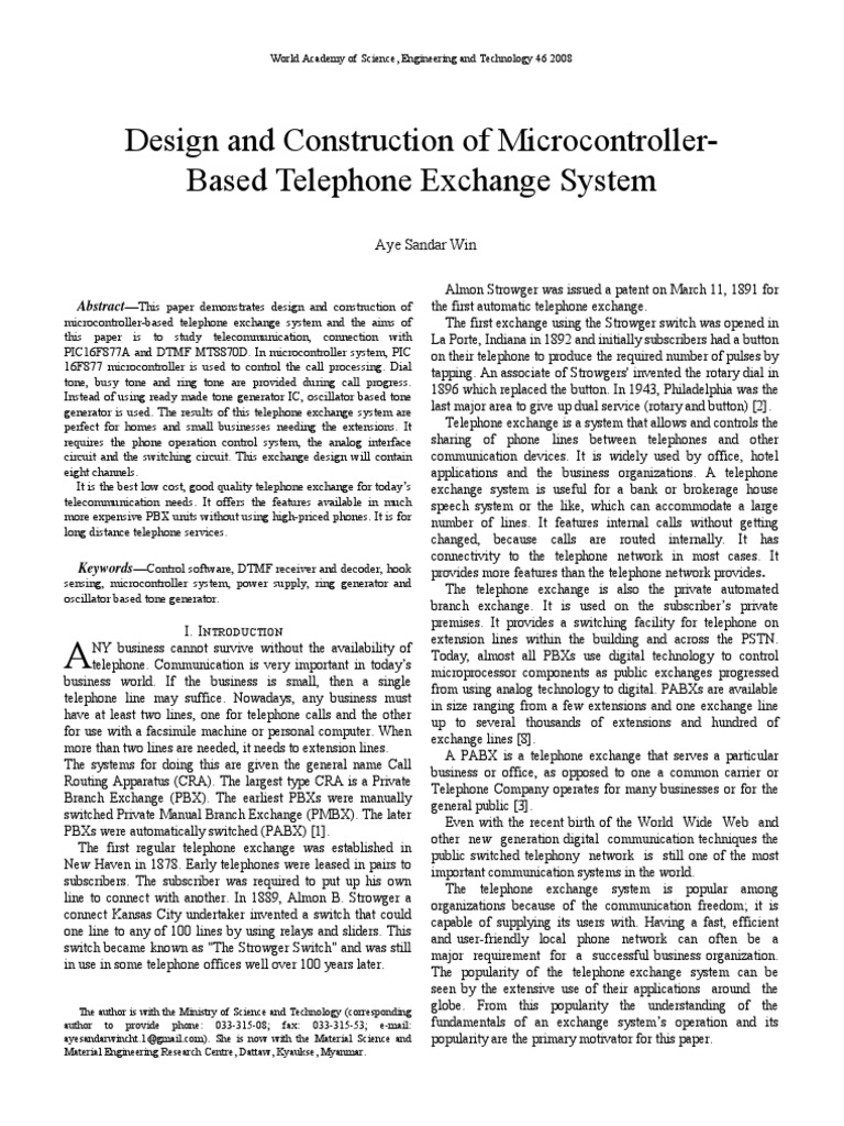 Design and Construction of Microcontroller-Based Telephone Exchange ...