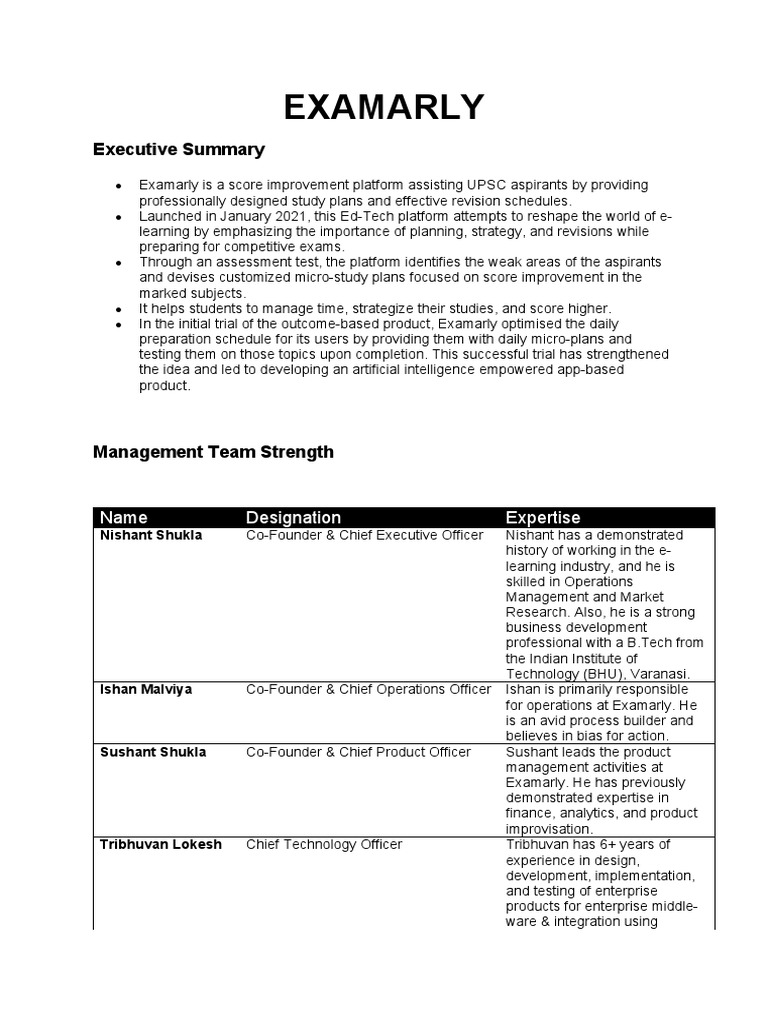 Examarly: Executive Summary | Download Free PDF | Swot Analysis | Business