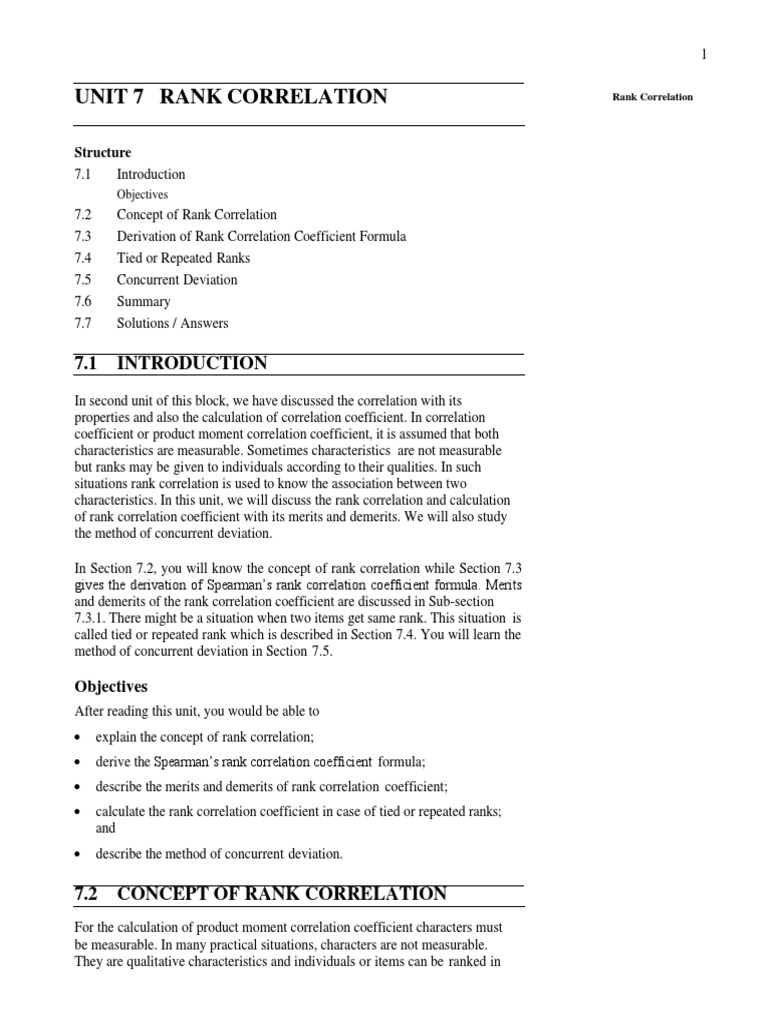 Unit 7 Rank Correlation: Structure | Download Free PDF | Correlation ...