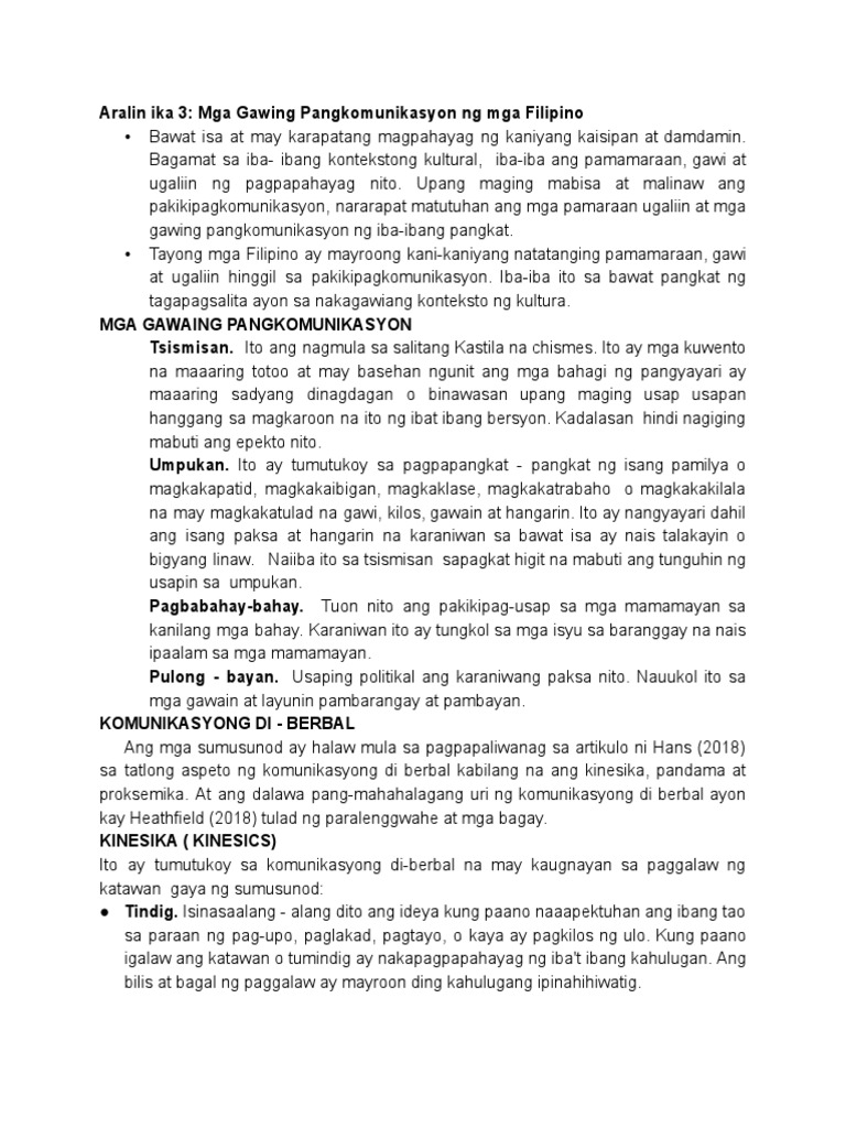 Mga Gawing Pangkomunikasyon NG Mga Filipino | PDF