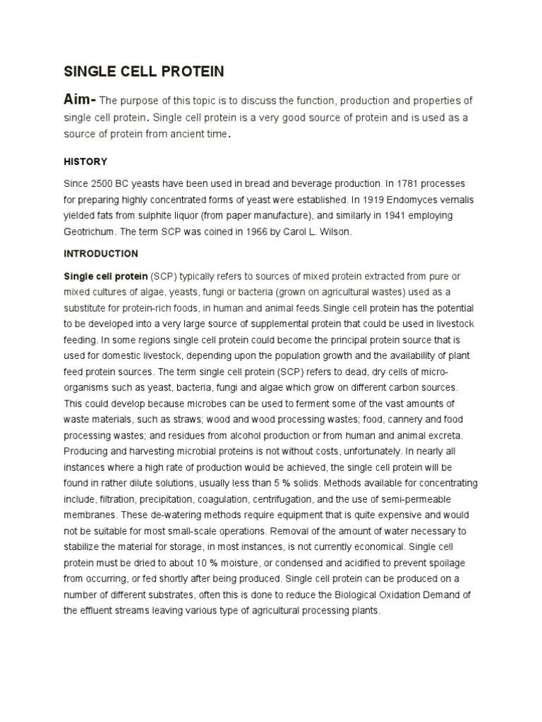 Single Cell Protein | PDF | Biology | Food And Drink