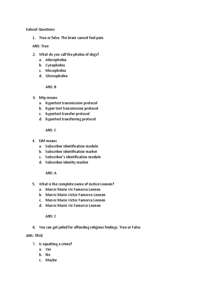 Kahoot Questions | PDF