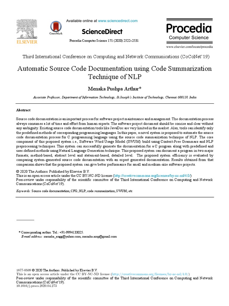 Automatic Source Code Documentation Using Code Sum Pdf Computer Programming Programming