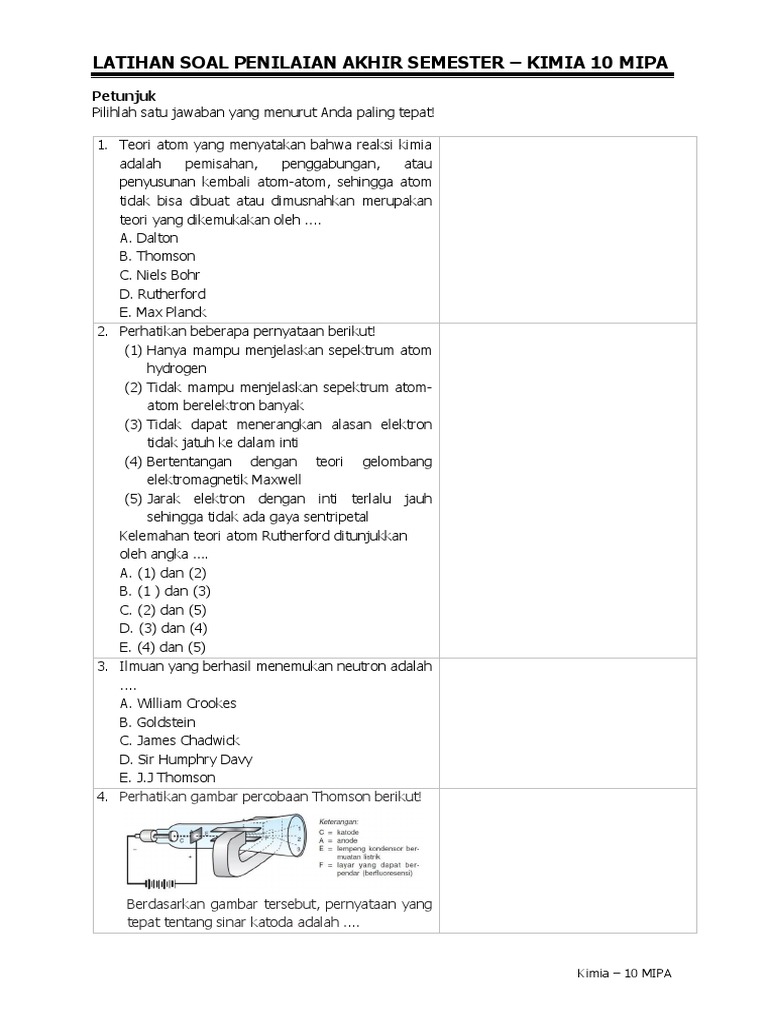 Latihan Soal PAS Kimia 10 MIPA | PDF