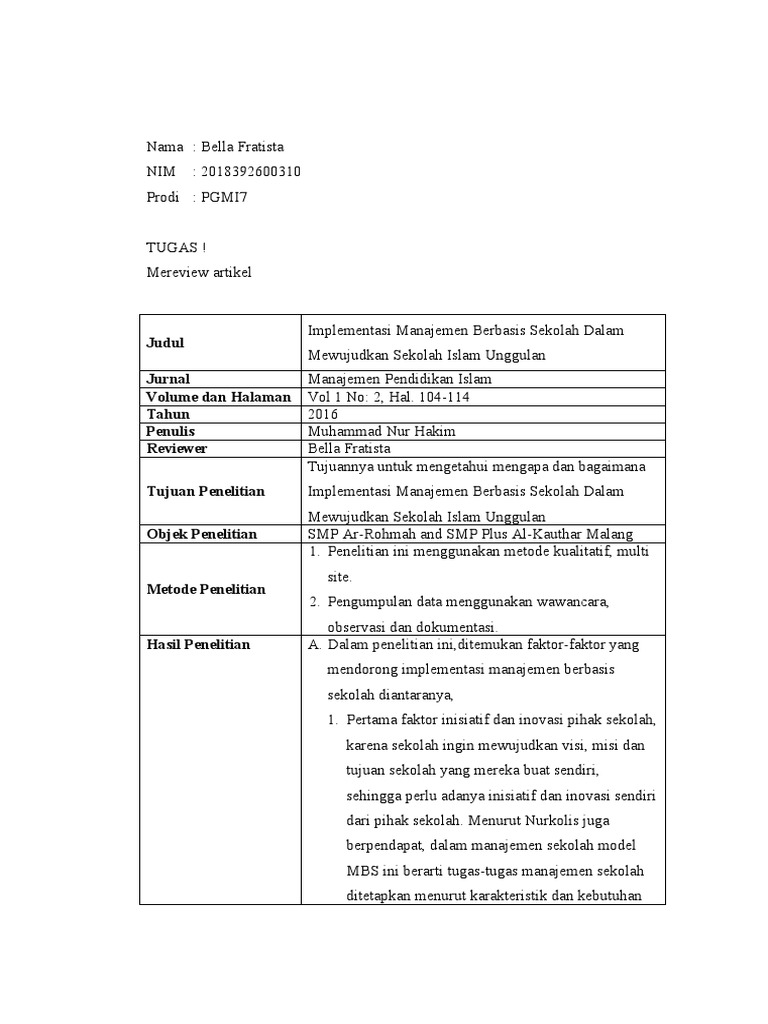 Review Artikel Implementasi MBS | PDF