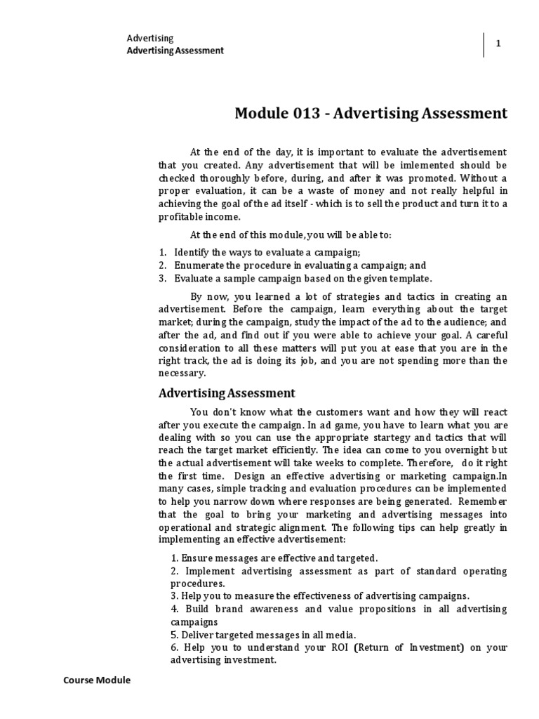 Advertising Campaign Evaluation Guide | PDF | Advertising | Marketing