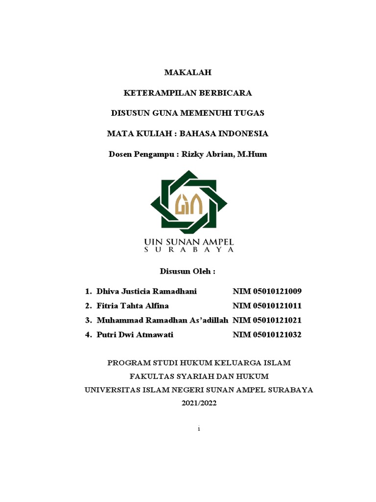 Makalah BHS Indonesia Keterampilan Berbicara | PDF