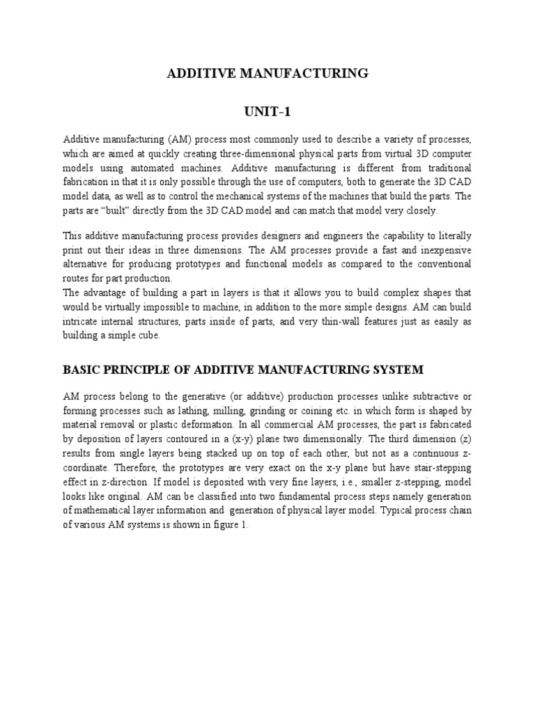 Additive Manufacturing UNIT-1 | PDF | 3 D Printing | 3 D Modeling
