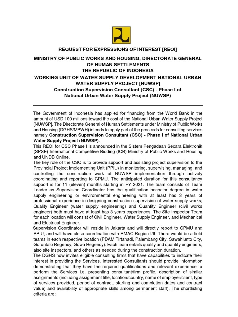 REOI and Template Form Phase 1 | PDF | Consultant | World Bank