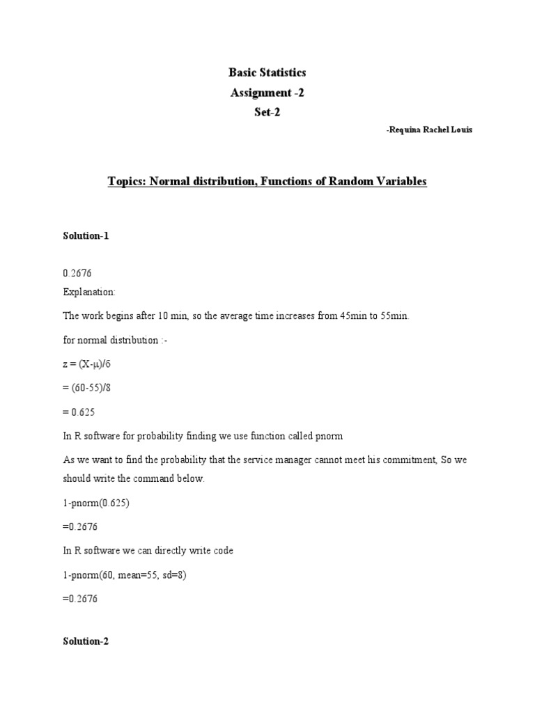 Basic Stat 2 Normal Distribution Functions Of Random Variables Pdf