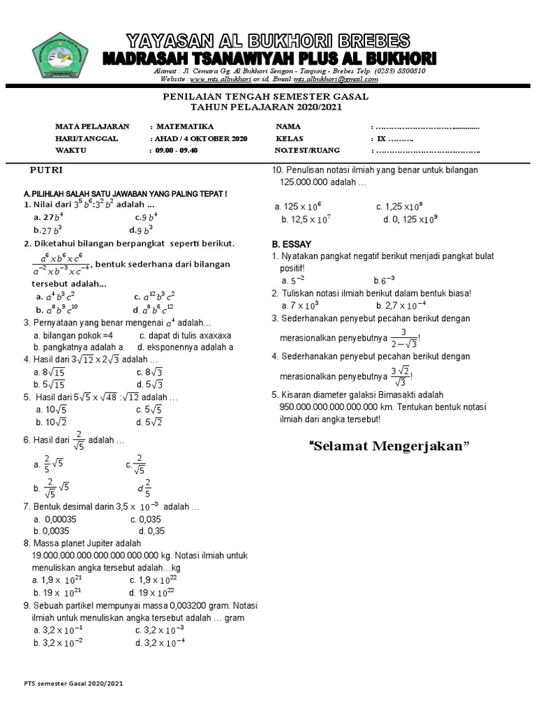 Soal Pts Mat Ix Putri | PDF