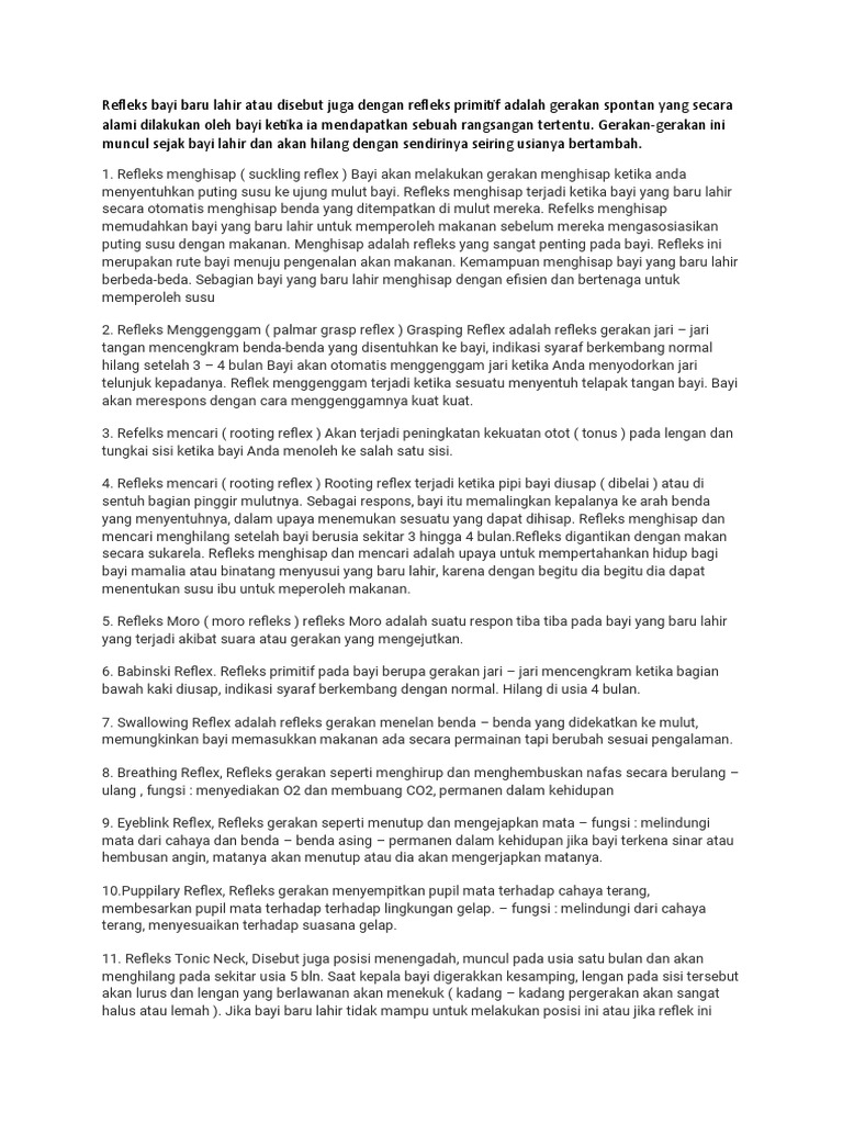 Primitif Refleks Bayi Baru Lahir | PDF