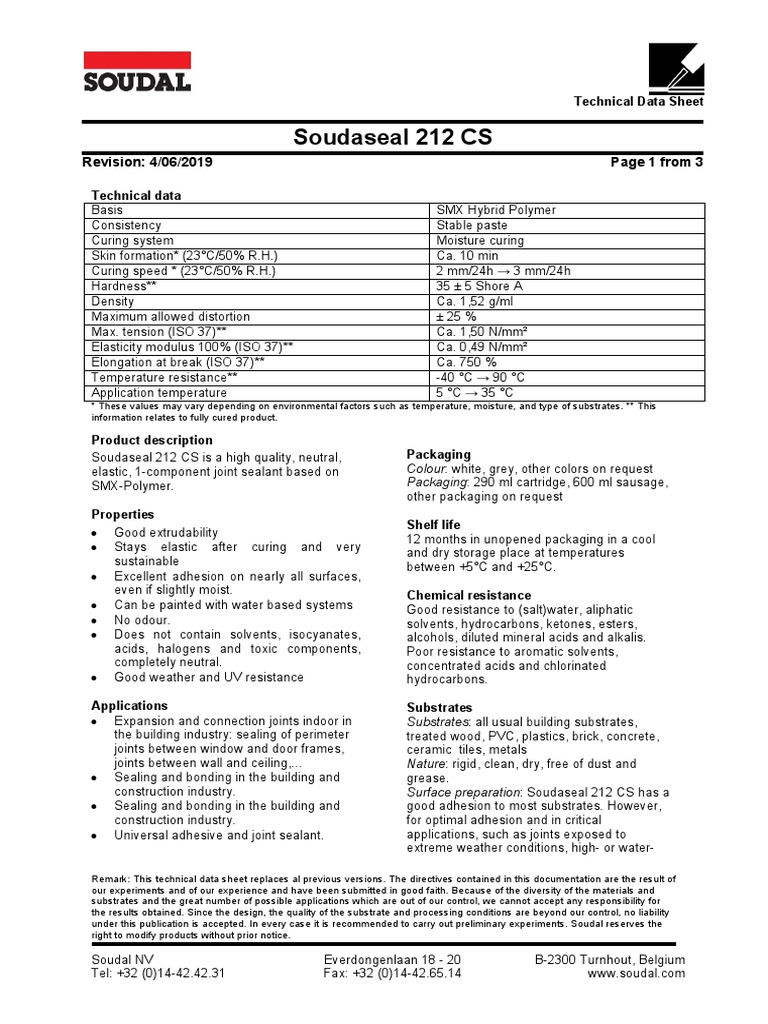 Soudal Spec | PDF | Materials | Chemistry