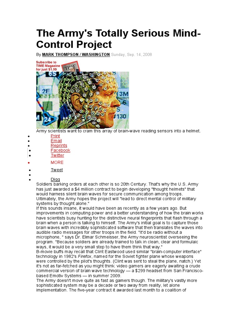 The Army's Totally Serious Mind-Control Project | PDF | Brain ...